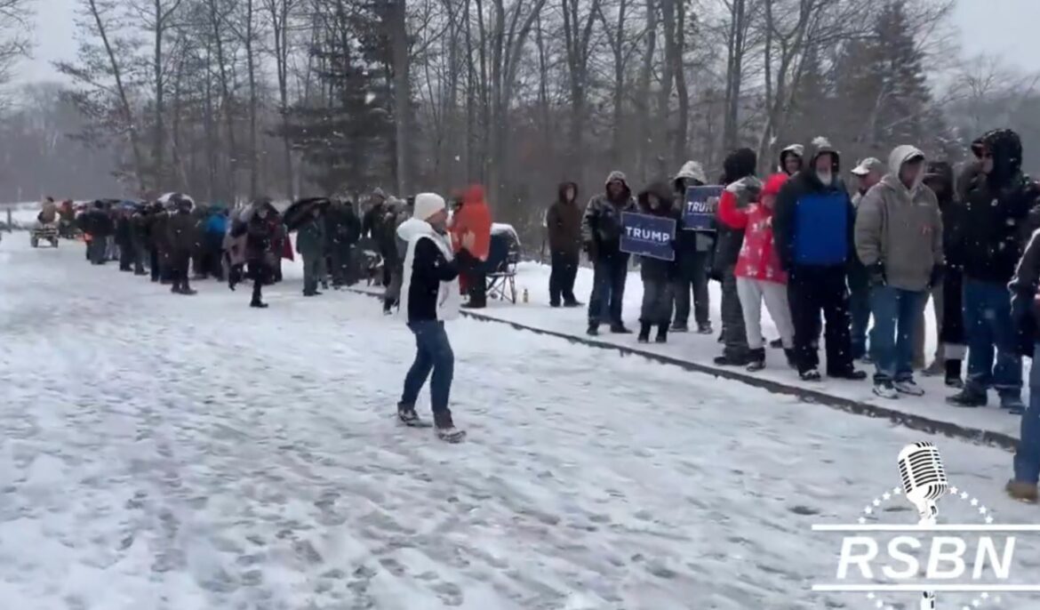 New Hampshire: MAGA supporters line up for hours in snow to show ...