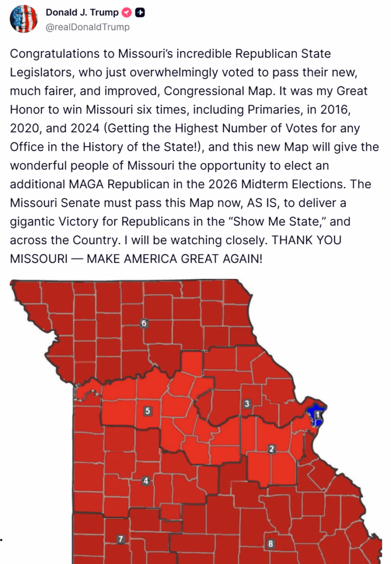 Trump celebrates Missouri congressional map win