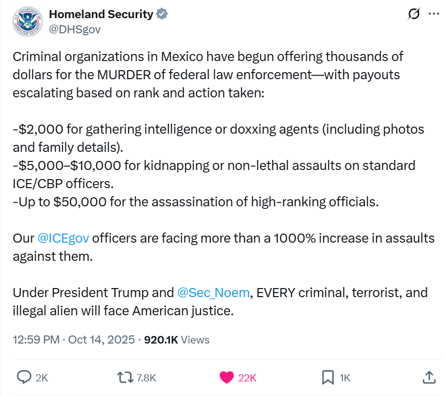 DHS confirms Mexican cartels have placed bounties on ICE agents and ...