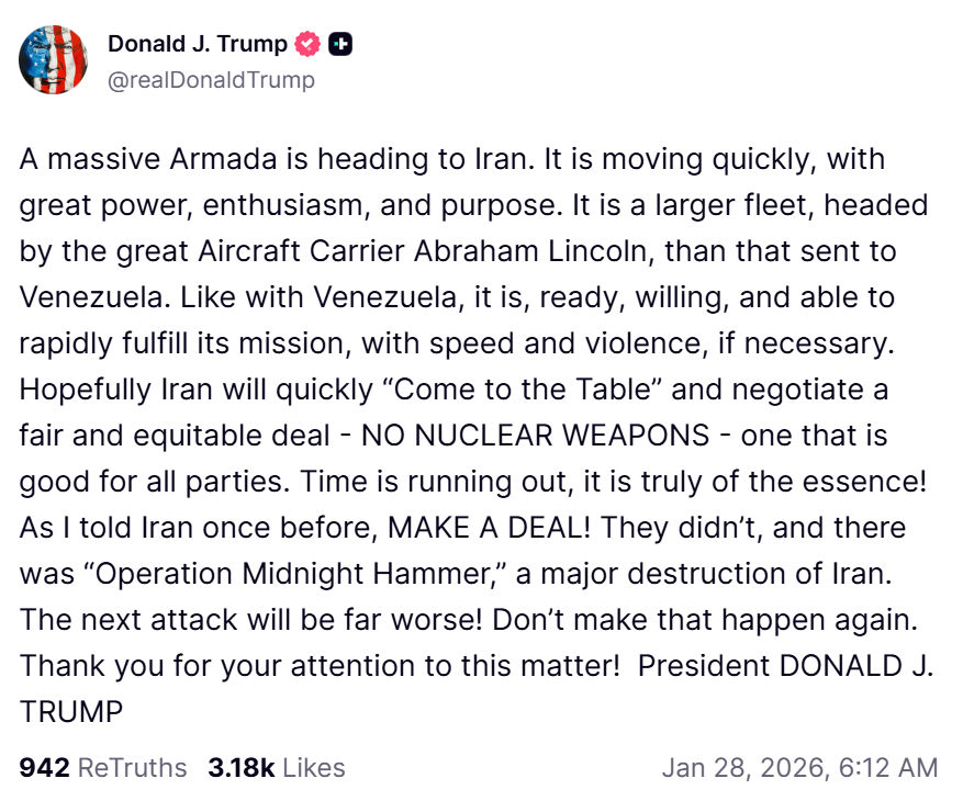 President Trump declares ‘massive armada’ is headed to Iran as reports ...