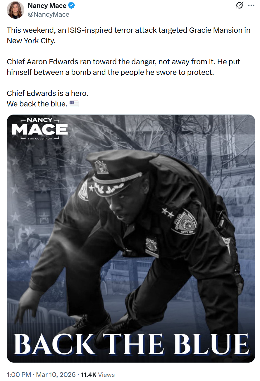 Americans celebrate hero cop who chased down Gracie Mansion bomb suspects