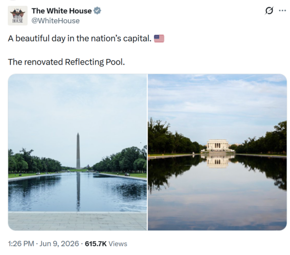 President Trump honors reflecting pool renovation workers at the White ...
